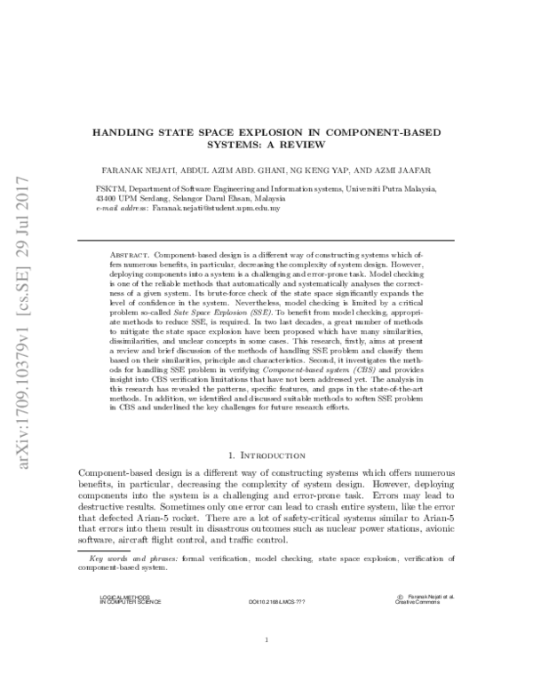 Pdf Handling State Space Explosion In Verification Of Component Based