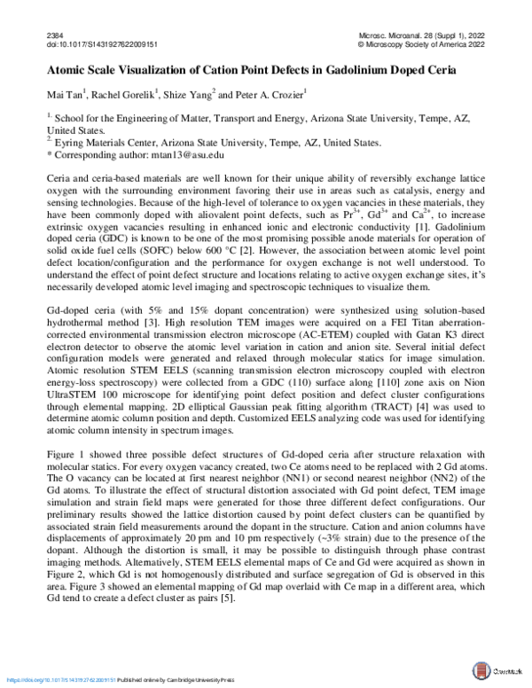 (PDF) Atomic Scale Visualization of Cation Point Defects in Gadolinium ...