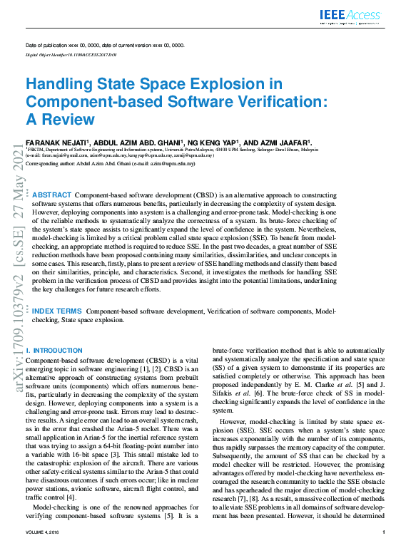 (PDF) Ju l 2 01 7 HANDLING STATE SPACE EXPLOSION IN COMPONENT-BASED SYSTEMS : A REVIEW