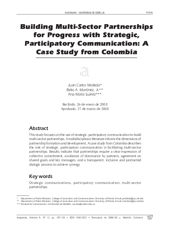 (PDF) Building Multi–sector partnerships for progress with strategic, participatory ...