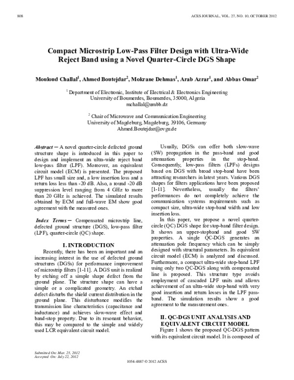 (PDF) Compact Microstrip Low-Pass Filter Design with Ultra-Wide Reject Band using a Novel ...