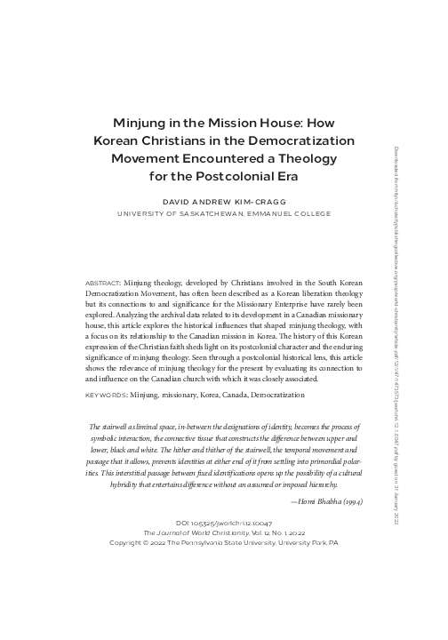 (PDF) Minjung in the Mission House: How Korean Christians in the ...