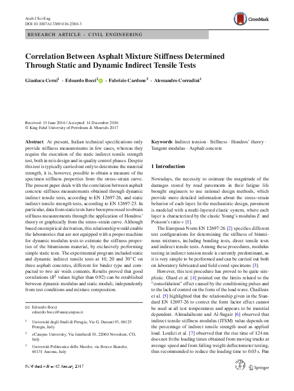 (PDF) Correlation Between Asphalt Mixture Stiffness Determined Through ...
