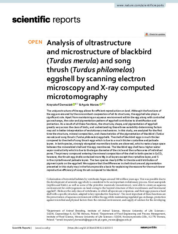 (PDF) Analysis of ultrastructure and microstructure of blackbird (Turdus merula) and song thrush ...