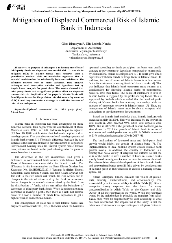 (PDF) Mitigation of Displaced Commercial Risk of Islamic Bank in Indonesia