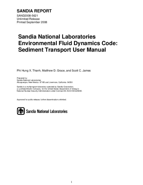 (PDF) SNL-EFDC Sediment Transport Code User Manual