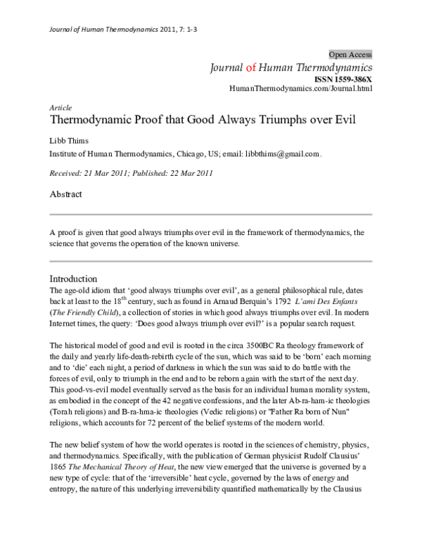 (PDF) Thermodynamic Proof that Good Always Triumphs over Evil