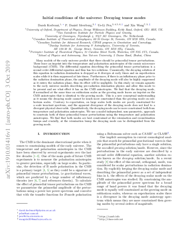 (PDF) Initial conditions of the universe: Decaying tensor modes