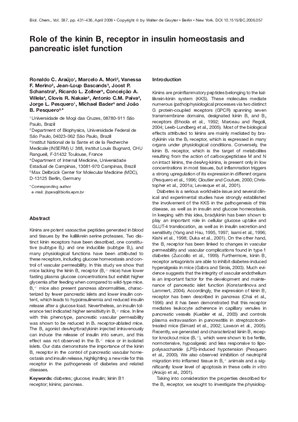 (PDF) Role of the kinin B1 receptor in insulin homeostasis and ...