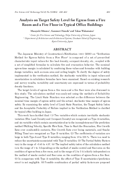 (PDF) Analysis on Target Safety Level for Egress from a Fire Room and a ...