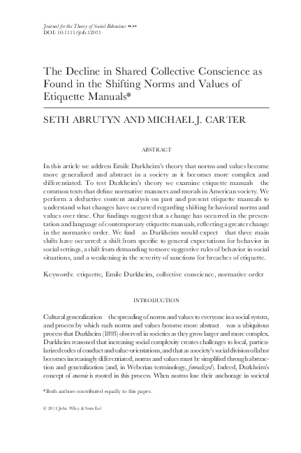 (PDF) The Decline in Shared Collective Conscience as Found in the ...