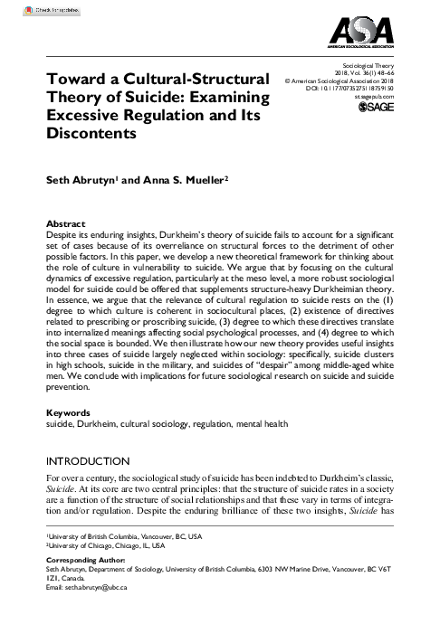 (PDF) Toward a Cultural-Structural Theory of Suicide: Examining ...