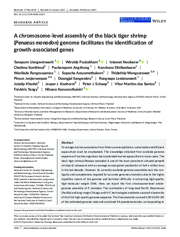 (PDF) A chromosome‐level assembly of the black tiger shrimp ( Penaeus monodon ) genome ...