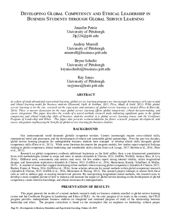 (PDF) Developing Global Competency and Ethical Leadership in Business Students Through Global ...
