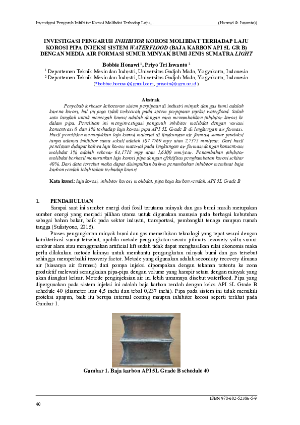 (PDF) Investigasi Pengaruh Inhibitor Korosi Molibdat Terhadap Laju ...