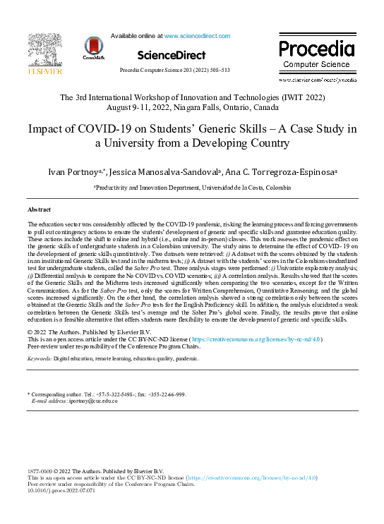 (PDF) Impact of COVID-19 on Students' Generic Skills -A Case Study in a ...