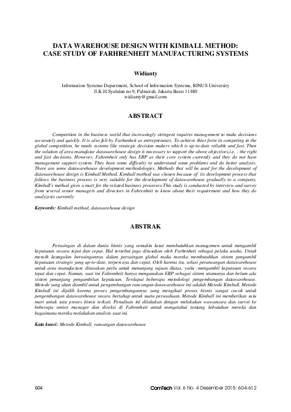(PDF) Data Warehouse Design with Kimball Method: Case Study of ...