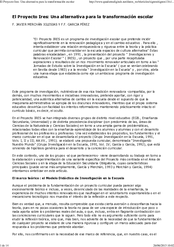 (PDF) El proyecto IRES: una alternativa para la transformación escolar