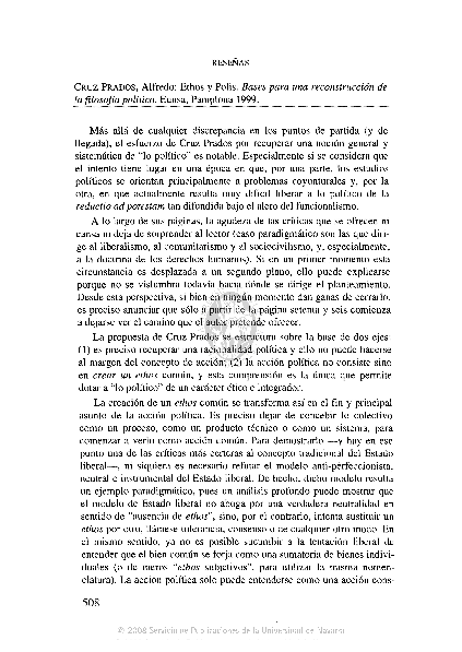 (PDF) CRUZ PRADOS, ALFREDO, Ethos y Polis. Bases para una reconstrucción de la filosofía ...