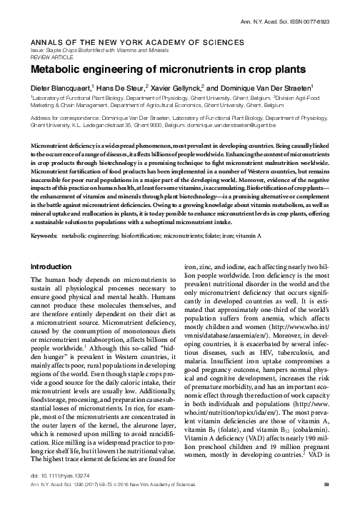 (PDF) Metabolic engineering of micronutrients in crop plants