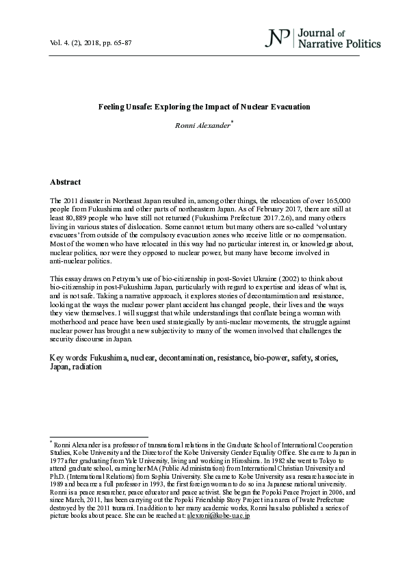 (PDF) Feeling Unsafe: Exploring the Impact of Nuclear Evacuation
