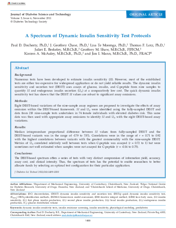 (PDF) A Spectrum of Dynamic Insulin Sensitivity Test Protocols