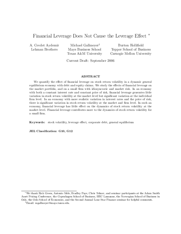 (PDF) Financial Leverage Does Not Cause the Leverage Effect