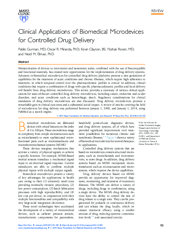(PDF) Clinical Applications of Biomedical Microdevices for Controlled ...