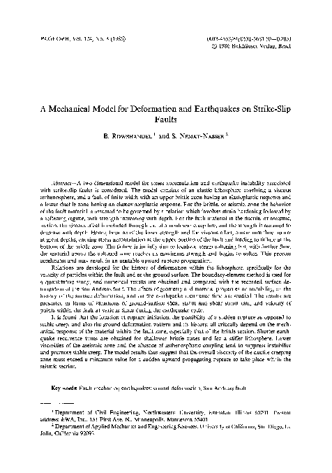(PDF) A mechanical model for deformation and earthquakes on strike-slip faults
