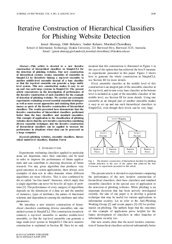 Pdf Iterative Construction Of Hierarchical Classifiers For Phishing Website Detection