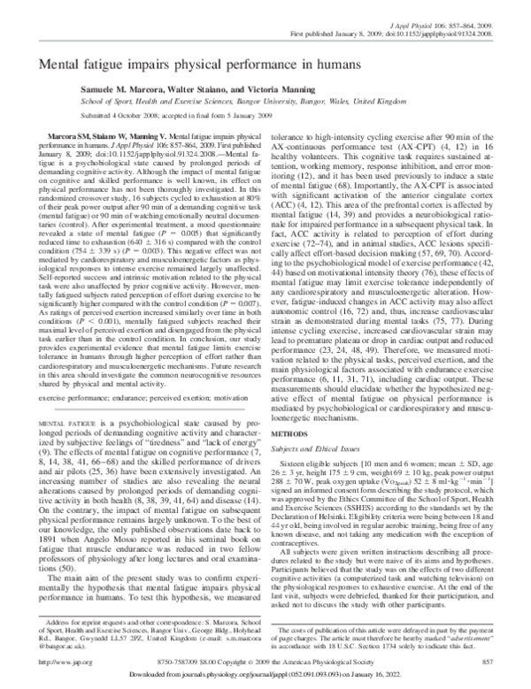 (PDF) Mental fatigue impairs physical performance in humans