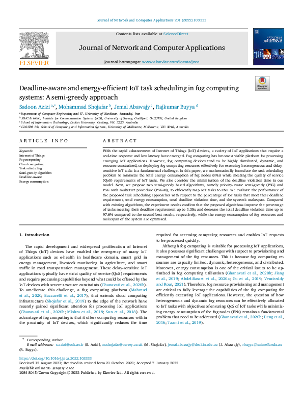 Pdf Deadline Aware And Energy Efficient Iot Task Scheduling In Fog Computing Systems A Semi