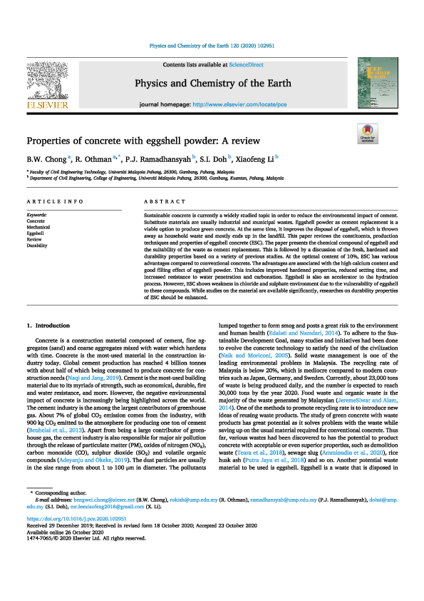 (PDF) Properties of concrete with eggshell powder: A review