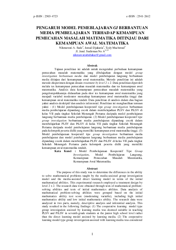 (PDF) Pengaruh Model Pemeblajaran Gi Berbantuan Media Pembelajaran Terhadap Kemampuan Pemecahan ...