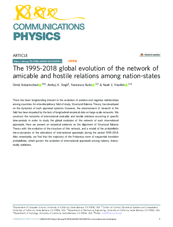(PDF) The 1995-2018 global evolution of the network of amicable and ...