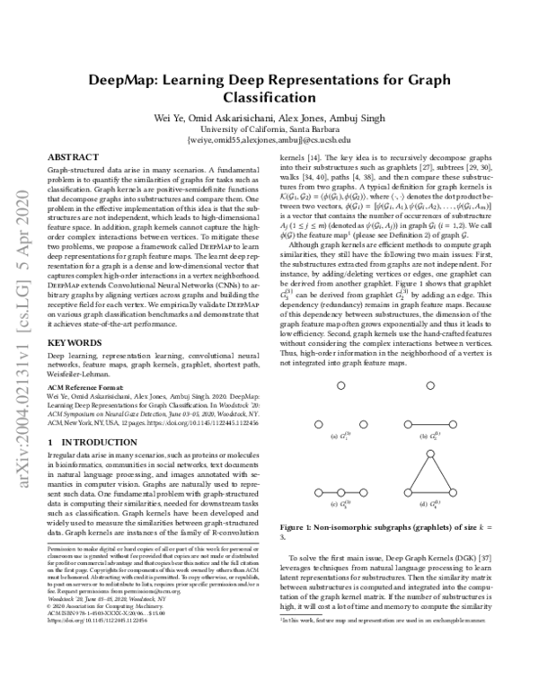 Pdf Deepmap Learning Deep Representations For Graph Classification