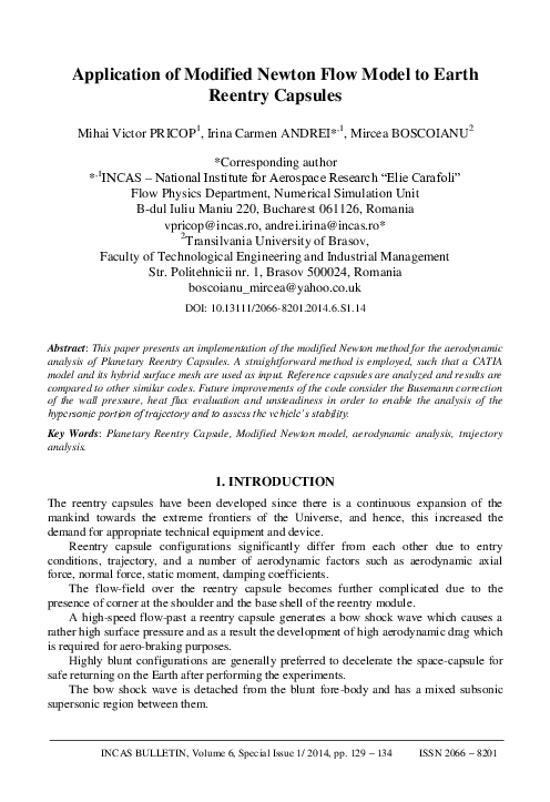 (PDF) Application of Modified Newton Flow Model to Earth Reentry Capsules