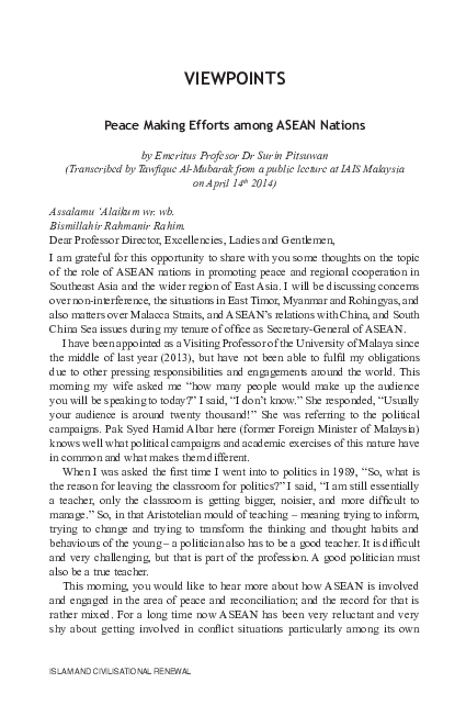 (PDF) Peace Making Efforts among ASEAN Nations