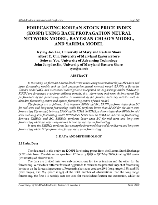 (PDF) Forecasting Korean Stock Price Index (Kospi) Using Back Propagation Neural Network Model ...