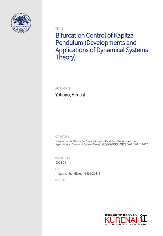 (PDF) Bifurcation Control of Kapitza Pendulum (Developments and Applications of Dynamical ...