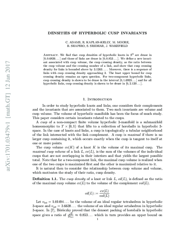 (PDF) Densities of Hyperbolic Cusp Invariants