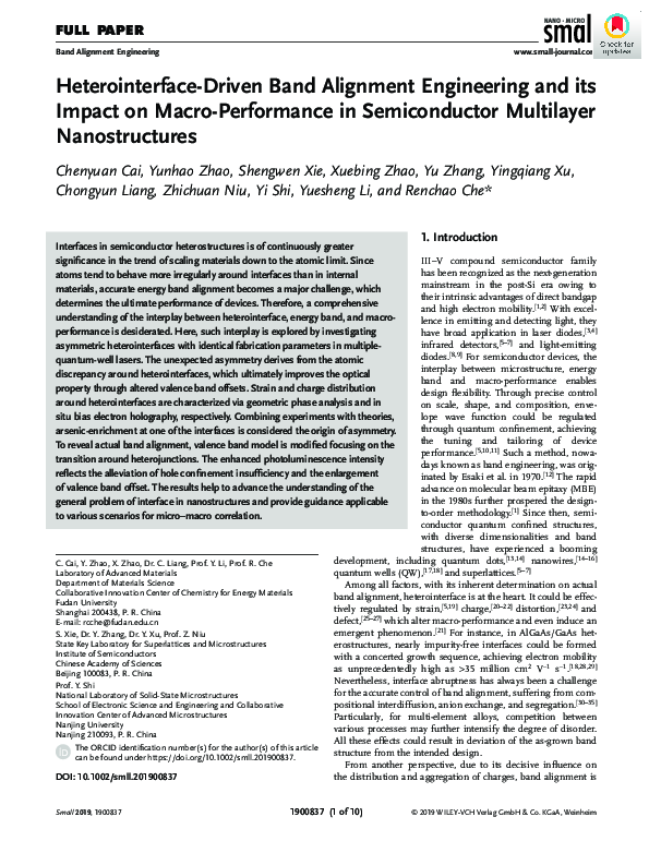Pdf Heterointerface‐driven Band Alignment Engineering And Its Impact