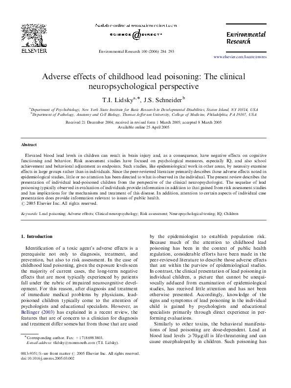 (PDF) Adverse effects of childhood lead poisoning: The clinical ...