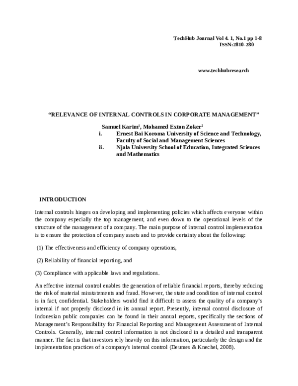 (PDF) "RELEVANCE OF INTERNAL CONTROLS IN CORPORATE MANAGEMENT"