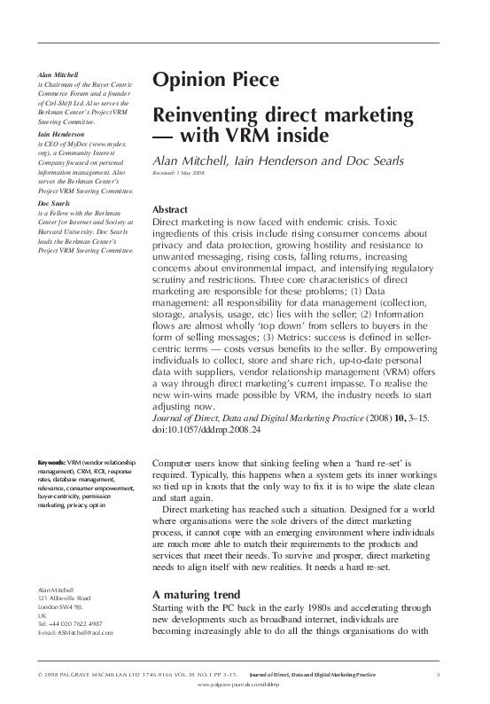 (PDF) Reinventing direct marketing — with VRM inside