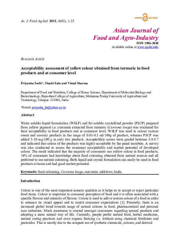 (PDF) Acceptability assessment of yellow colour obtained from turmeric ...