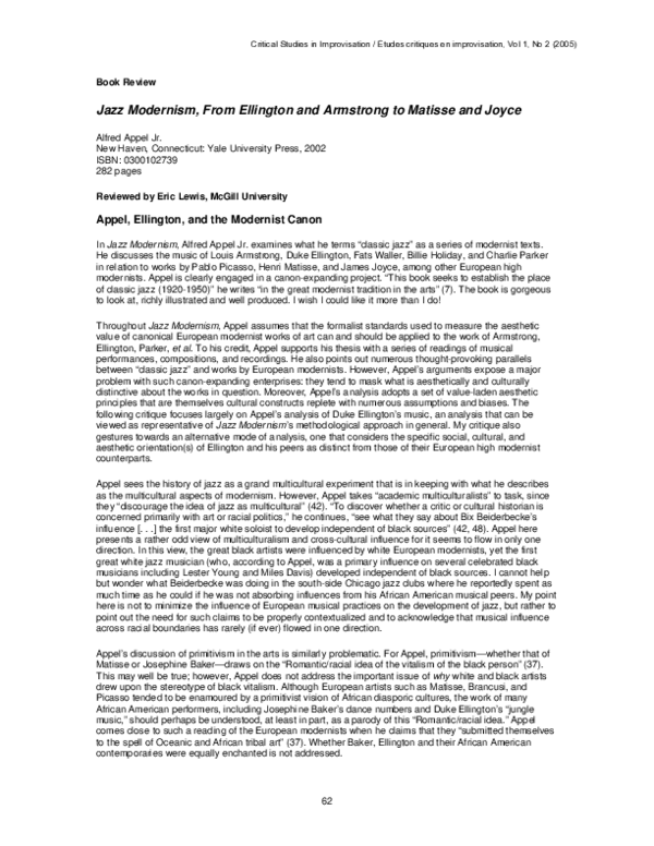 (PDF) Jazz Modernism: From Ellington and Armstrong to Matisse and Joyce