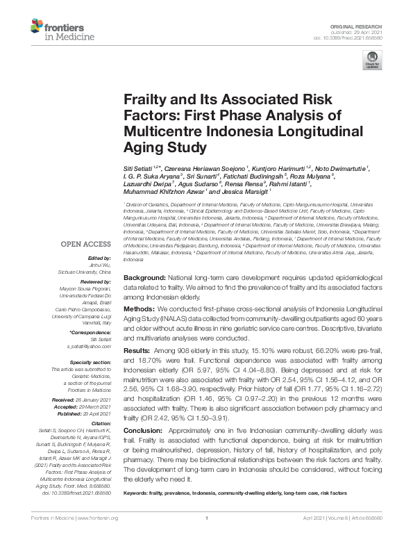 (PDF) Frailty and Its Associated Risk Factors: First Phase Analysis of ...
