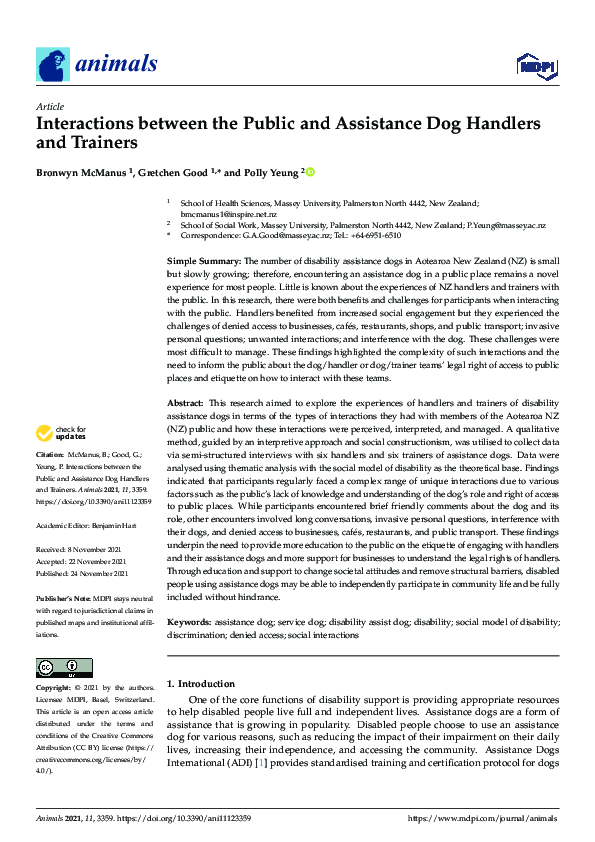 (PDF) Interactions between the Public and Assistance Dog Handlers and ...