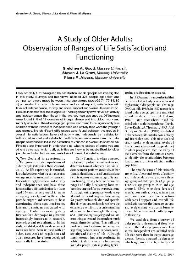 (PDF) A study of older adults: Observation of ranges of life ...